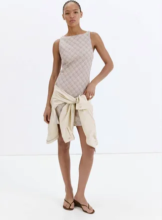 Mango Robe &agrave; carreaux avec d&eacute;tail au dos &eacute;cru - Femme - XXS - MANGO
