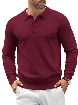 Coofandy Pull pour Homme Polo Sweat à Manches Longues Hiver Pulls Tricoté Sweat-Shirt Basique Pull Chaud sous Pull Col Roulé Regular Fit Vin Rouge XXL