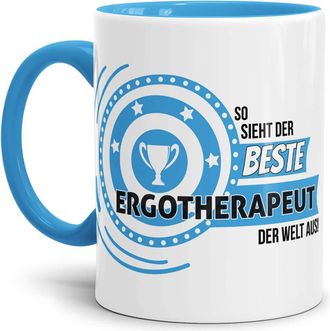 Tassendruck Berufe-TasseSo Sieht der Beste Ergotherapeut aus Innen & Henkel Hellblau/Job/Tasse mit Spruch/Kollegen/Arbeit/Fun/Mug/Cup/Geschenk/Beste Qualität - 25