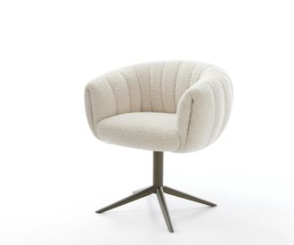 DELIFE Drehstuhl Jada-Flex Teddystoff Beige Fu&szlig;kreuz Effektfinish Titan 360&deg; drehbar Wippfunktion Taschenfederkern, Esszimmerst&uuml;hle