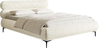 Selsey Bett Polsterbett Doppelbett 160 x 200 cm Mit Holzlattenrost Schwarze Beine Schlafbett Chenille Creme Roule