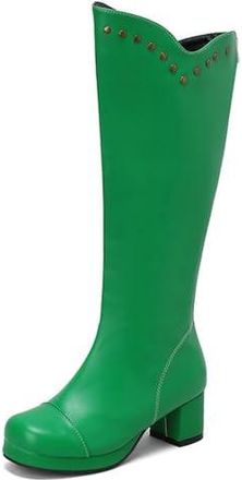 Generic Bottes d&eacute;quitation gothiques &agrave; talons carr&eacute;s pour femme avec fermeture &eacute;clair &agrave; larri&egrave;re, Vert, 39.5 EU