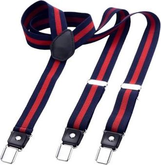 DonDon Bretelles pour hommes étroites 2,5 cm avec 3 clips de bretelles vintage extra forts en forme de Y à rayures en bleu rouge