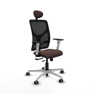 Piqueras y Crespo Arbeitsstuhl mit Armlehnen, h&ouml;henverstellbarer Lendenwirbelst&uuml;tze und festem Kopfteil, ausgestattet mit Syncro/Traslack und Schneideschaum, Schwarz/Du