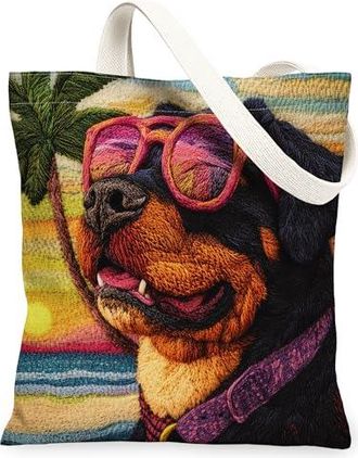 Generic Summer Rottweilers Sac fourre-tout en toile r&eacute;utilisable pour faire du shopping 33 x 38,1 cm, motif chiot c&ocirc;tier pour femme, peinture esth&eacute;tique, d&eacute;co