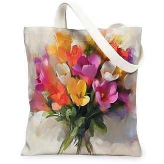 Generic Sac fourre-tout en toile de fleurs de printemps Freesias pour le shopping, 33 x 38 cm, sac d&eacute;picerie r&eacute;utilisable pour femme, motif botanique, plage, 