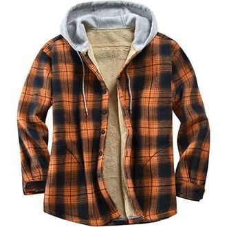 Generic Veste en flanelle pour homme avec capuche doubl&eacute;e Sherpa et doublure polaire, Orange Plaid, XXL