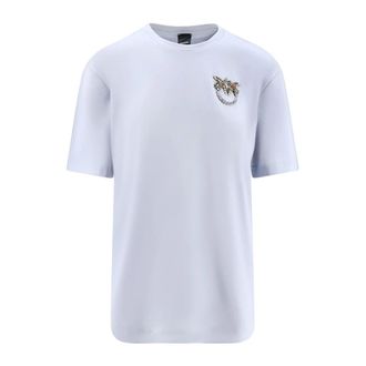 Pinko Pinko, Femme, Tops, Bleu, Taille: 36 FR Rhinestone Logo T-shirt