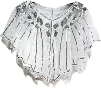 Generic NYSBH Ch&acirc;le r&eacute;tro avec perles et paillettes pour femme, Blanc/argent&eacute;, Taille unique