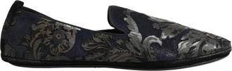 Dolce & Gabbana Homme, Chaussures, Noir, Taille: 44 EU Mocassins Slip On en Cuir Jacquard