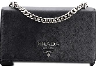 Prada Chain Flap Crossbody Bag Tessuto and Saffiano Leather Medium shoulder bag - Noir