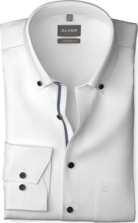 Olymp Luxor Chemise &agrave; manches longues pour homme Pin Point 466 Comfort Fit 20,04 Col boutonn&eacute;, Blanc 00, 47 grande taille