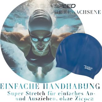 Aqua Speed XL-Schwimmkappen für langes Haar & Ohrenschutz: Ear Cap Volume & Mono XL - Ideal für Komfort, Wasserabweisend, Super Stretch, Hochwertiges Silikon, Pe