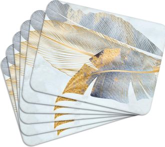 MG Design Set aus 6 Kork-Platzsets - Elegant Leaves 6 - 30 x 40 cm - hitzebest&auml;ndig & abwischbar, mit Korkr&uuml;ckseite