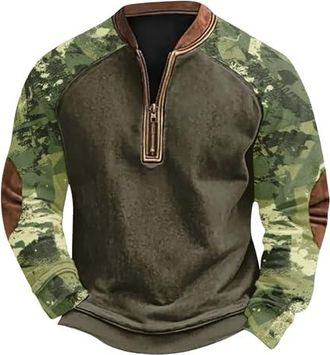 Generic Pull à col rond pour homme - Décontracté - Imprimé camouflage 3D - Fermeture éclair - Manches longues - Sweat à capuche dhiver, Vert, XXL