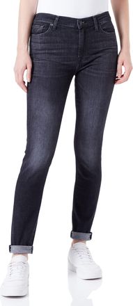 7 For All Mankind Damen Hw Skinny Slim Illusion With Raw Cut Jeans, Schwarz, 26W / 26L EU