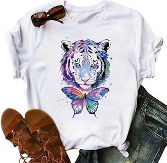 Keephen Color&eacute; Lion/Cheval/Tigre/Loup Impression 3D T-Shirt Femmes Animal Graphique Tees Casual Manches Courtes Col Rond T-Shirt &Eacute;t&eacute; Coupe L&acirc;che Tops
