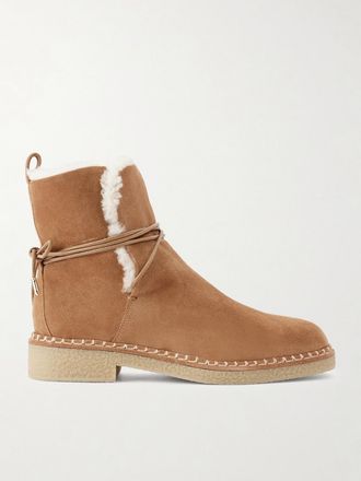 Aquazzura Megeve Ankle Boots Aus Veloursleder Mit Shearling-futter - Braun
