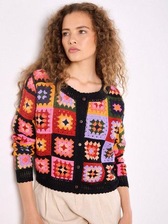 Apricot Cardigan Cardigan mit bunten H&auml;kelquadraten