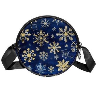 Generic Petit sac &agrave; bandouli&egrave;re rond pour femme, motif flocons de neige de No&euml;l, sac &agrave; dos &agrave; bandouli&egrave;re r&eacute;glable avec fermeture &eacute;clair, sac &agrave; main rond d&eacute;con