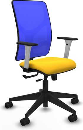 Piqueras y Crespo B&uuml;rostuhl mit wei&szlig;en und schwarzen Armlehnen, h&ouml;henverstellbare Lendenwirbelst&uuml;tze, ausgestattet mit Syncro/Traslack und Schneideschaum, Blau/Gelb