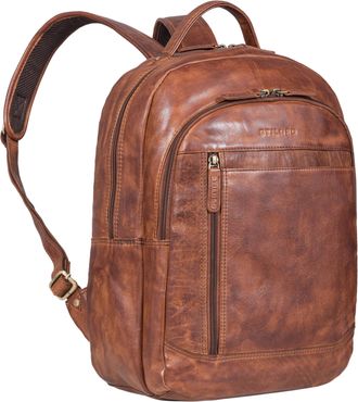 STILORD Fred Leder Vintage Business Rucksack Herren und Damen Arbeitsrucksack mit Laptop-Fach 15.6 Zoll Echtleder, Farbe:brandy - cognac