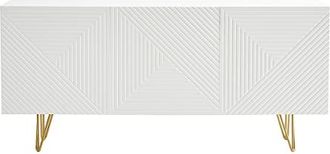 Miliboo Buffet Design Blanc et m&eacute;tal dor&eacute; 3 Portes L160 cm OZEN