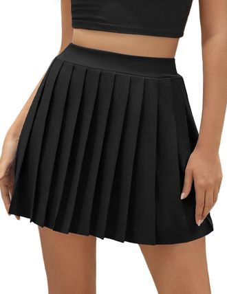 Dresstells Plisseerock Damen Tennisrock Knielang Minirock Schwarz High Waist Faltenrock Gothic Rock Kurz Sommerrock Elegant Y2K Pleated Skirt Black 2XL