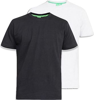 D555 Duke - Lot de 2 T-shirts en coton D555 - homme - col rond - king size - Noir/blanc - 2XL