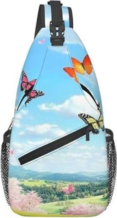 Generic Sac &agrave; dos &agrave; bandouli&egrave;re pour homme Motif fleurs et papillons
