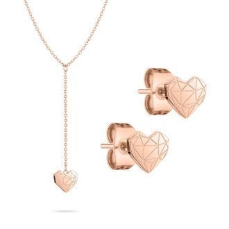 Liebeskind BERLIN Schmuck-Set - Y-Kette mit Broken-Heart-Anh&auml;nger und passende Ohrstecker - IP Ros&eacute;gold - Rolokette verstellbar bis 45 cm - wasserfest & hautfreu