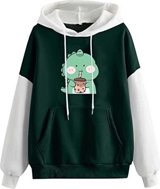 Generic Sweat &agrave; capuche &agrave; manches longues pour femme Motif dinosaure, Vert, XL