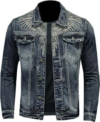 Minetom Veste De Travail pour Hommes Rétro Blouson en Denim Veste en Jean Décontractée Manteau dautomne avec Boutons Et Poches A Gris Bleu XL