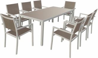 Happy Garden Salon de jardin BARI en textil&egrave;ne taupe 8 places - aluminium taupe