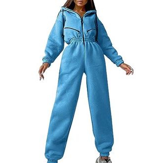Generic Ensemble de surv&ecirc;tement pour femme tendance d&eacute;contract&eacute; de couleur unie avec col roul&eacute; et pantalon de surv&ecirc;tement pour femme, bleu, XL