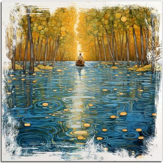 Wallario Wandbild aus Holz Reise durch das Lichtermeer - 40 x 40 cm in Premium-Qualität: Brillante Farben