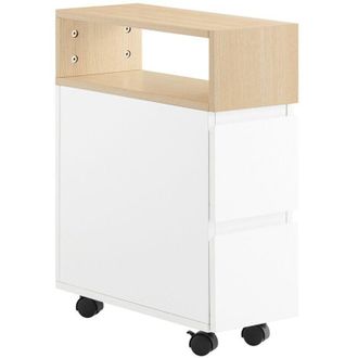 SoBuy SoBuy FBT155-WN Sofaendstueck mit Rollen, Nachttisch, Beistelltisch mit 1 offenem Fach und 2 Schubl&auml;den