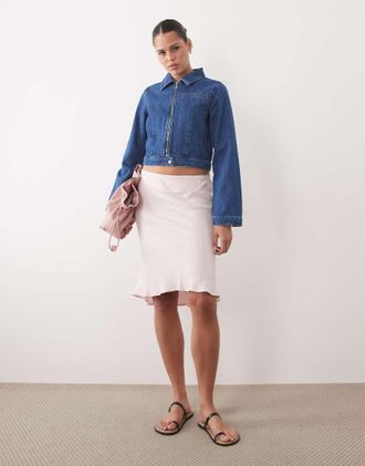 Asos Jeansjacke in Indigoblau mit durchgehendem Rei&szlig;verschluss