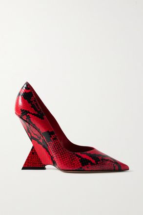 The Attico Escarpins En Cuir Effet Serpent Cheope - Rouge