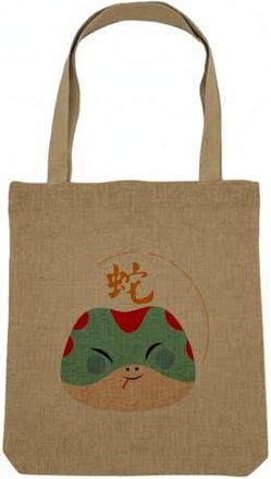 Fabulous Sac Shopping Tote Bag Aspect Lin - Serpent Illustration Zodiaque Chinois Dessin Illustration Horoscope Animal - Sac de Courses Toile Epaisse 360g Beig