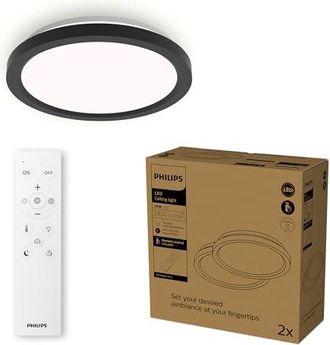 Philips LED-Deckenleuchte mit Fernbedienung, rund, 30 cm, dimmbar, Tunable White, Wohnzimmer, Schlafzimmer, kein Flimmern oder Blenden, modernes Design, schwa