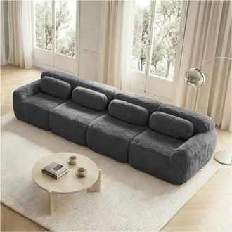 Generic Modernes 2-Sitzer-Sofa, modulares Sofa, rutschfeste Basis, mit 2 Kissen, extra breite ergonomische Armlehnen,for Lesen und Arbeiten(Gris+Peluche+4 Pla
