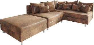 DELIFE Eckcouch Clovis Braun Antik Optik mit Hocker Ottomane Rechts Ecksofa Modular