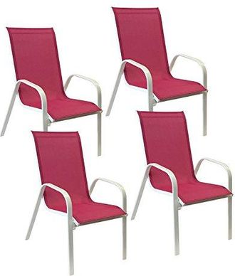 Happy Garden Lot de 4 chaises de Jardin Marbella - Textil&egrave;ne Rose et Aluminium Blanc