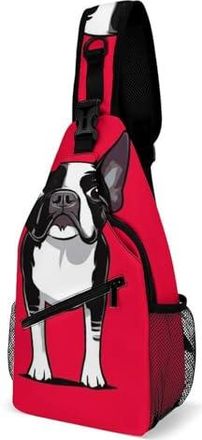 Generic Sacoche Homme Bandouliere Chien terrier noir et blanc roux Durable Sac &agrave; Bandouli&egrave;re Casual Sac Poitrine pour Femme &eacute;cole Cyclisme