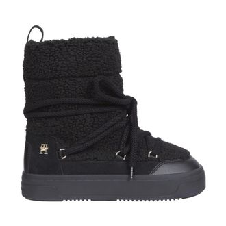 Tommy Hilfiger Schwarze Shearling Ankle Snowboots - - Shoes - Damen - Schwarzk - 38 EU