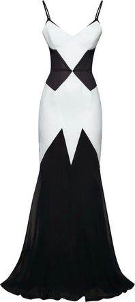 John Richmond Femme, Robes, Noir, Taille: 38 FR Robe Longue avec Motif G&eacute;om&eacute;trique Contrast&eacute;