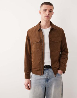 Mango Veste zipp&eacute;e en imitation daim - Marron chocolat-Brown