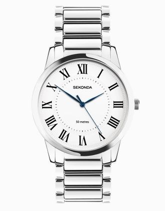 Sekonda Beaumont - Klassische Herrenuhr in Silberoptik mit Armband aus silberfarbener Legierung und wei&szlig;em Zifferblatt, 40 mm