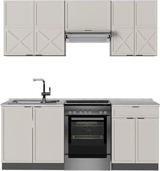 Vicco Küchenzeile Fame-Line, GrauBeige/Anthrazit, 200 cm, AP Marmor, Vicco